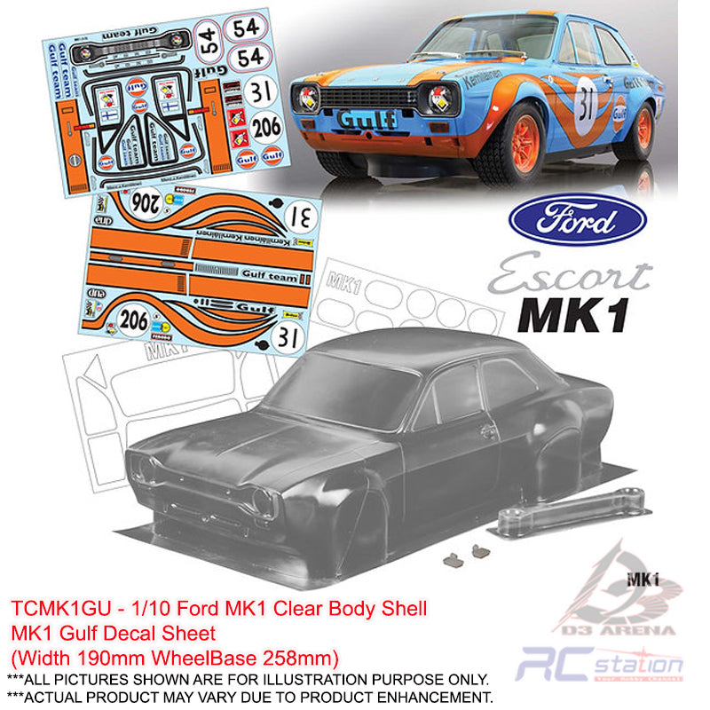 Team C Clear Body Shell TCMK1 1/10 Ford MK1 (Width 190mm, WheelBase 25 ...