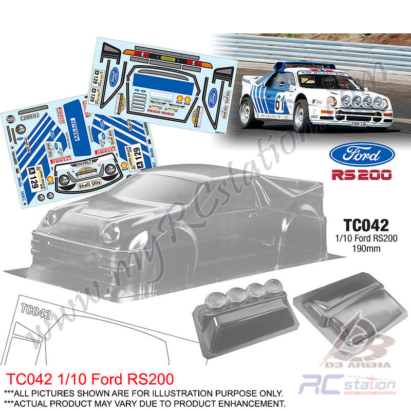 Team C Body Shell 1/10 Clear Body TC042 1/10 Ford RS200 (Width 190mm ...